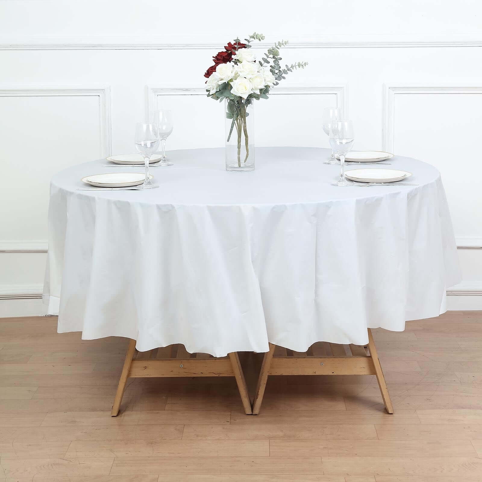 Efavormart 5 Pack White Round Plastic Tablecloths, Waterproof ...