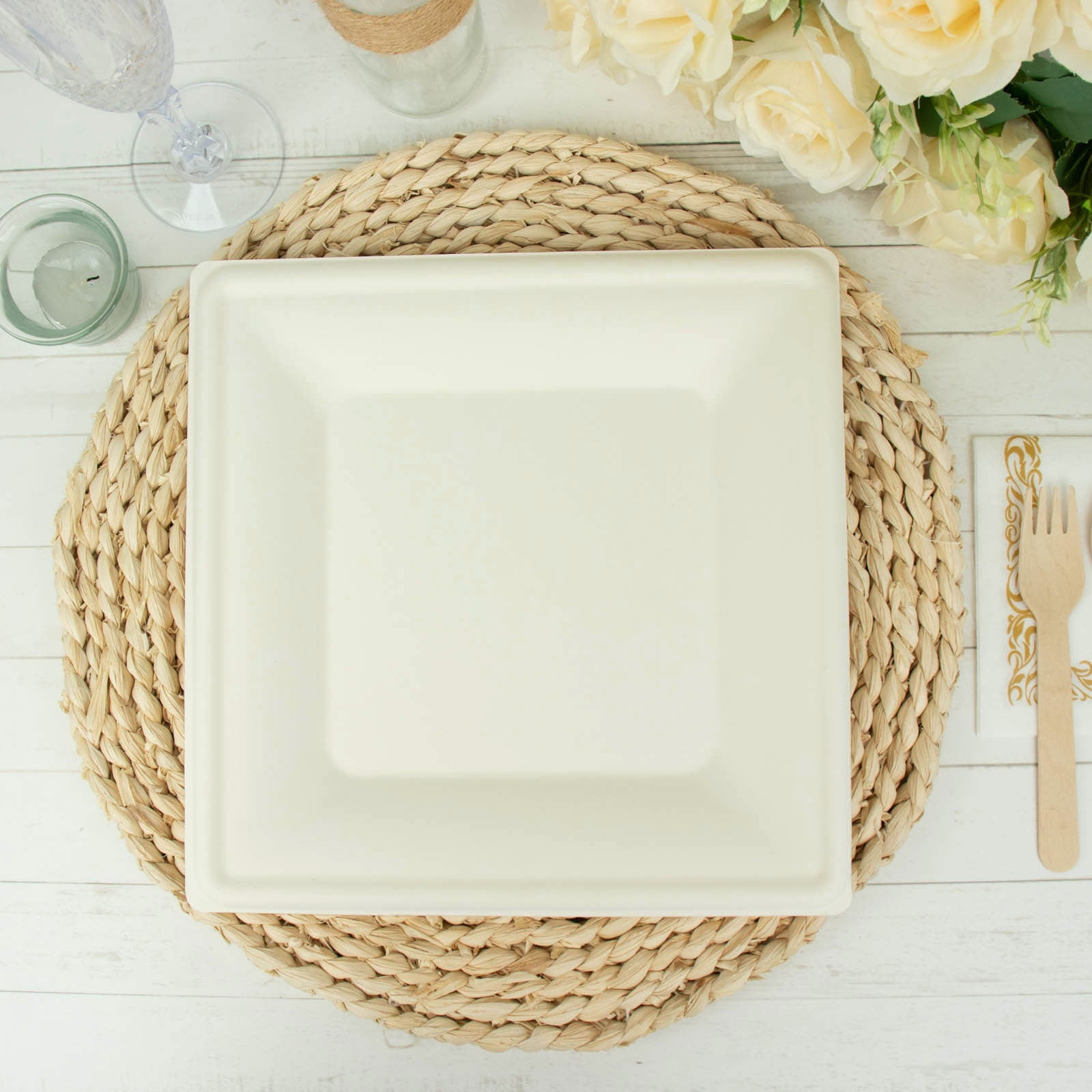 Efavormart 50 Pack | 10" White Biodegradable Bagasse Square Dessert ...