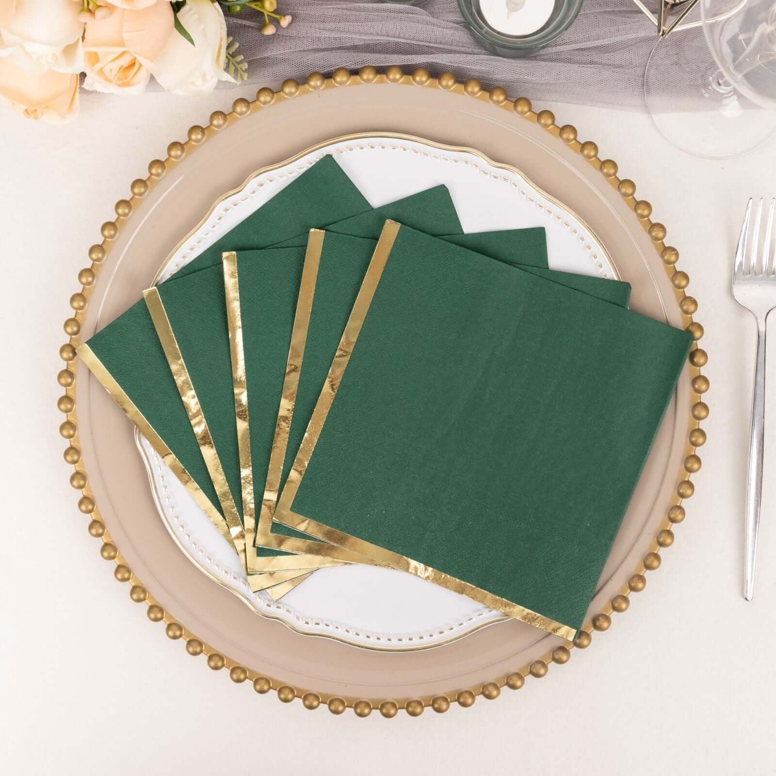 Efavormart 50 Pack | 2 Ply Soft Hunter Emerald Green With Gold Foil ...