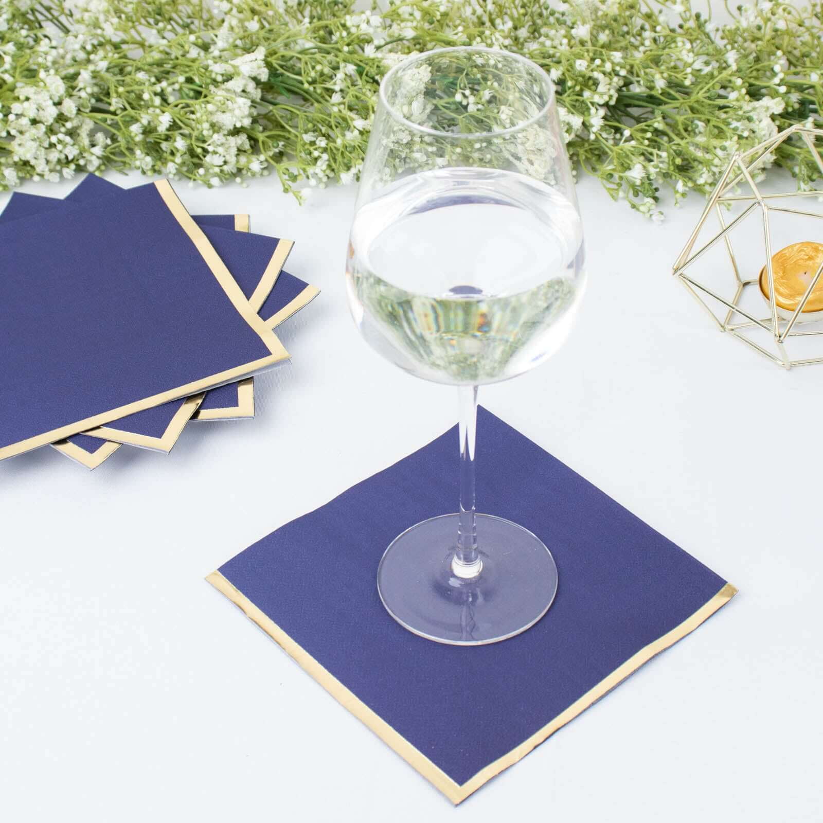 Efavormart 50 Pack | 2 Ply Soft Navy Blue With Gold Foil Edge Party ...