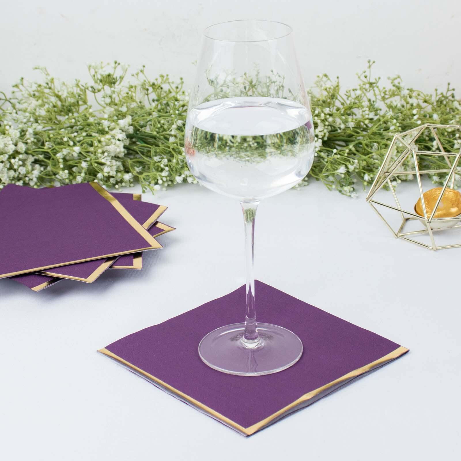 Efavormart 50 Pack | 2 Ply Purple with Gold Edge Party Napkins ...