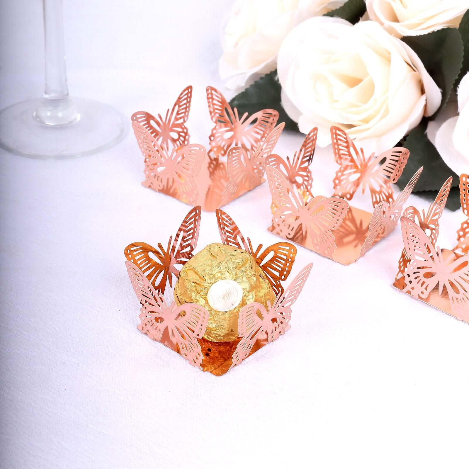 Efavormart 50 Pack 4" Mini Metallic Rose Gold Butterfly Truffle Cup ...