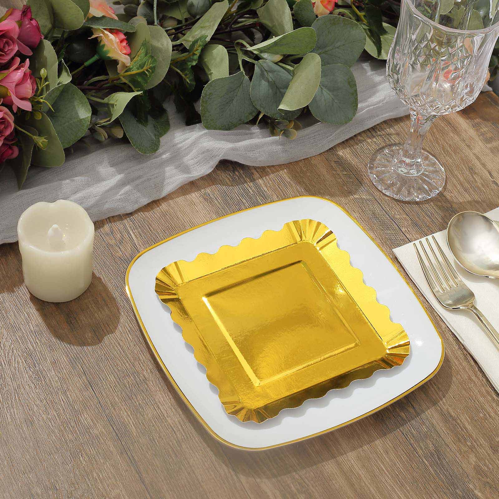Efavormart 50 Pack | 5" Gold Foil Scalloped Rim Dessert Paper Plates ...