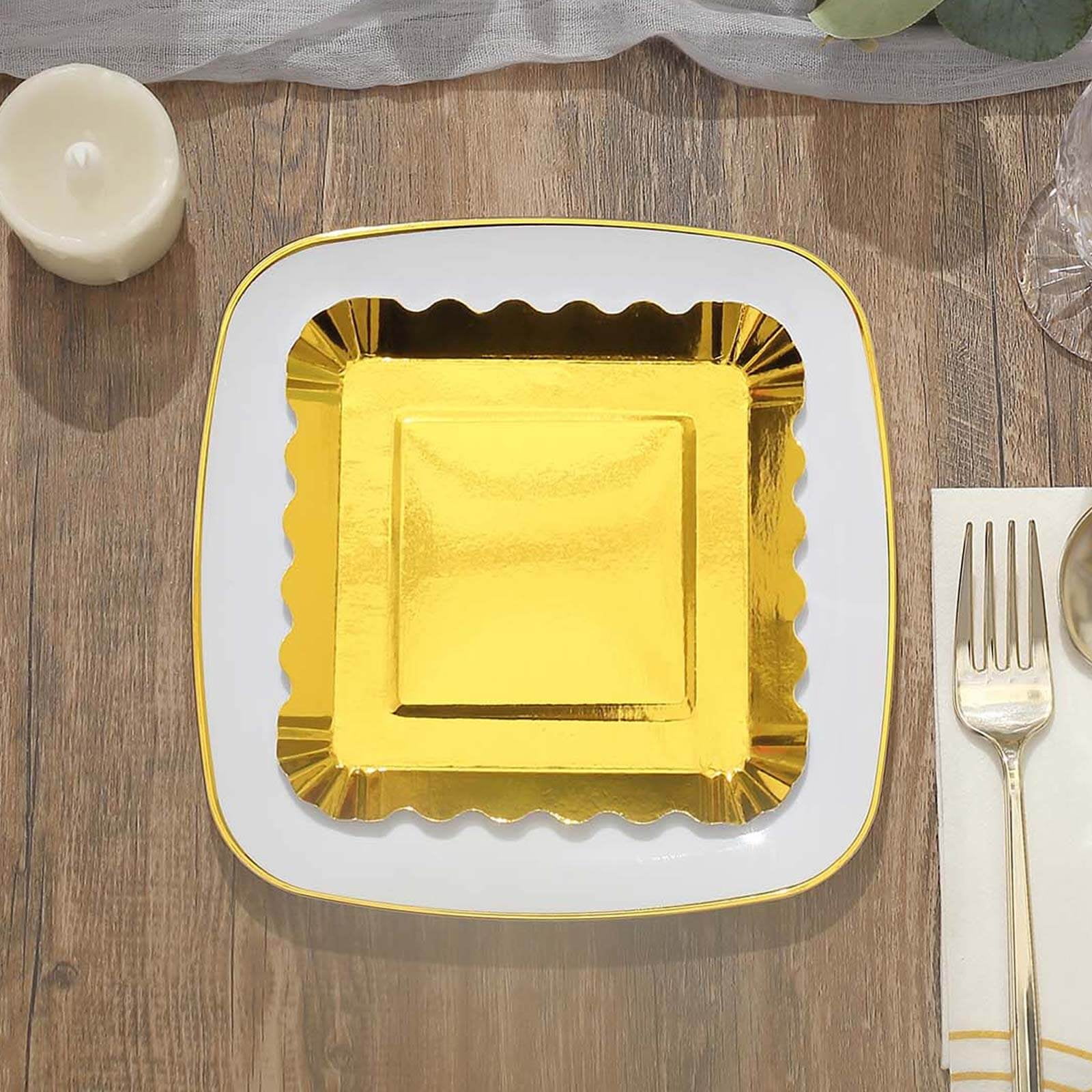 Efavormart 50 Pack | 5" Gold Foil Scalloped Rim Dessert Paper Plates ...