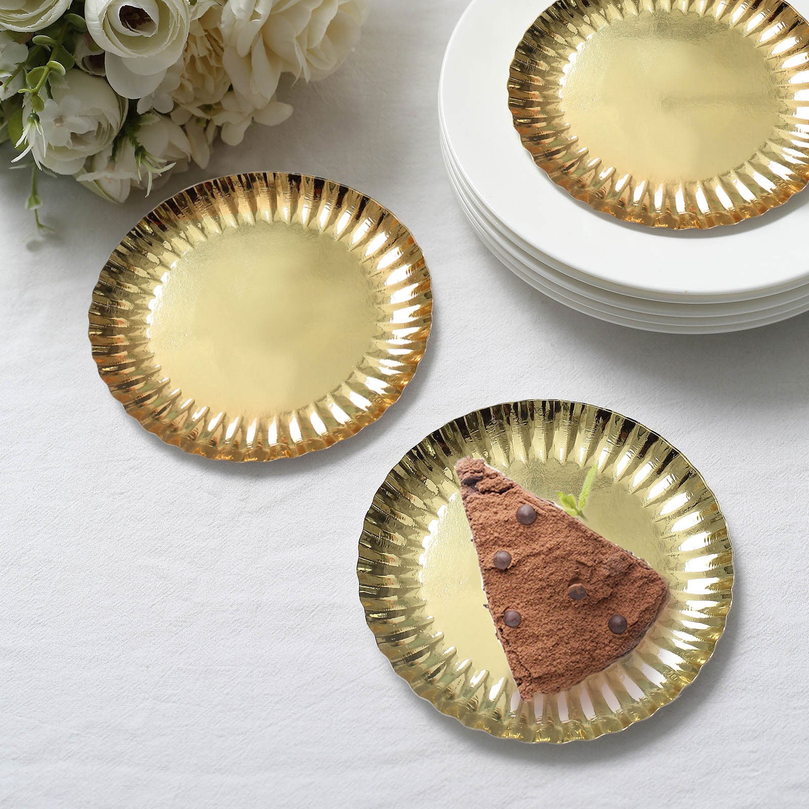 Efavormart 50 Pack | 5" Metallic Gold Scalloped Rim Dessert Paper ...