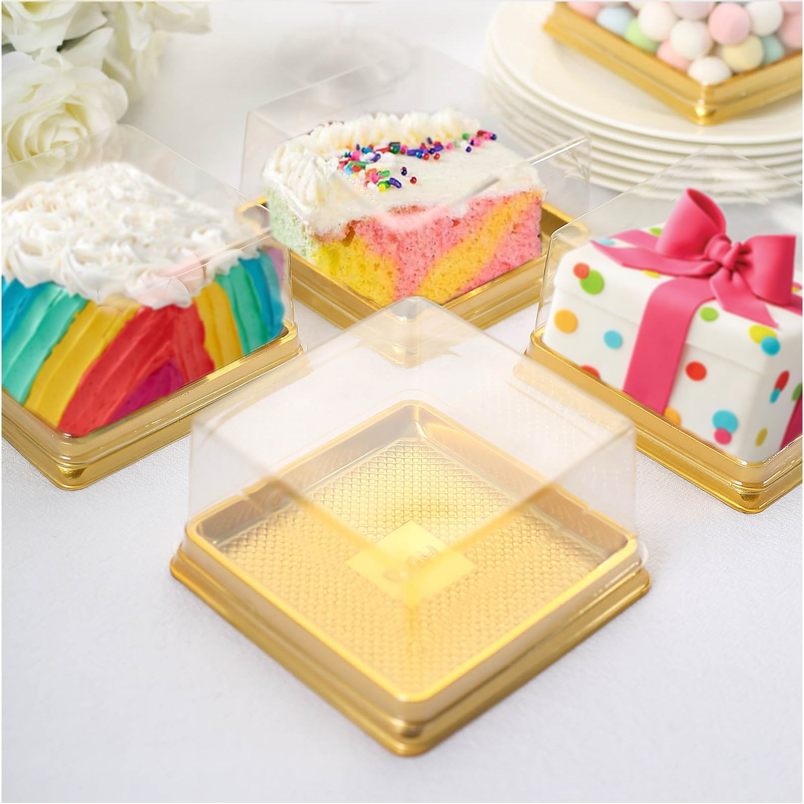 Efavormart 50 Pack | Clear/Gold Mini Plastic Dessert Boxes, Cake ...