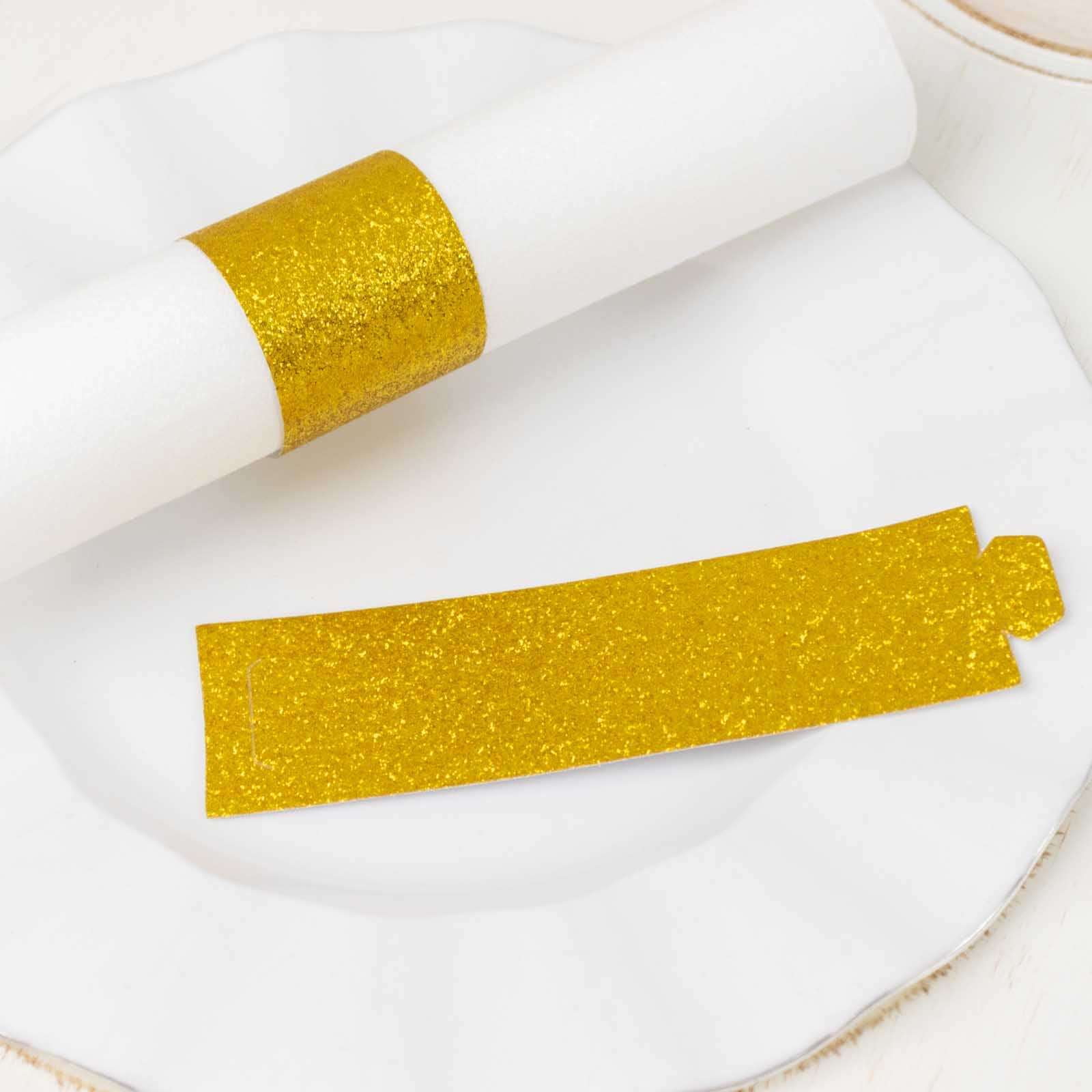 Efavormart 50 Pack Gold Glitter Paper Napkin Rings, Disposable Napkin ...