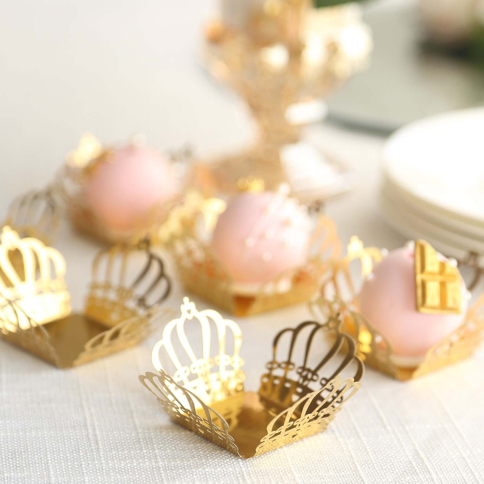 Efavormart 50 Pack Mini Metallic Gold Crown Truffle Cup Dessert Liners ...