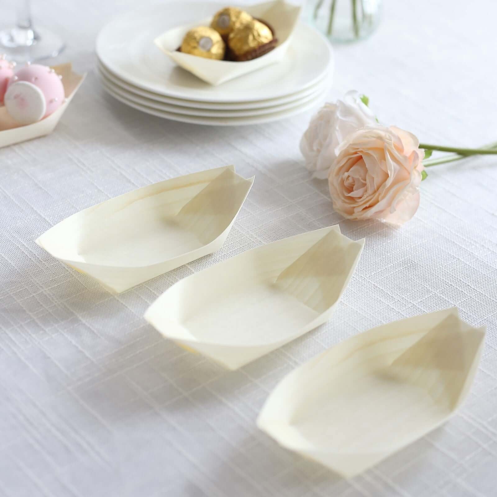 Efavormart 50 Pack Natural Biodegradable Pine Wood Boat Shaped Food ...