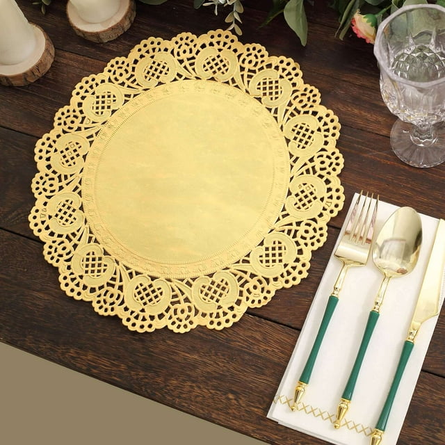 Efavormart 50 Pack Round Gold Paper Doilies, Food Grade Lace Paper ...