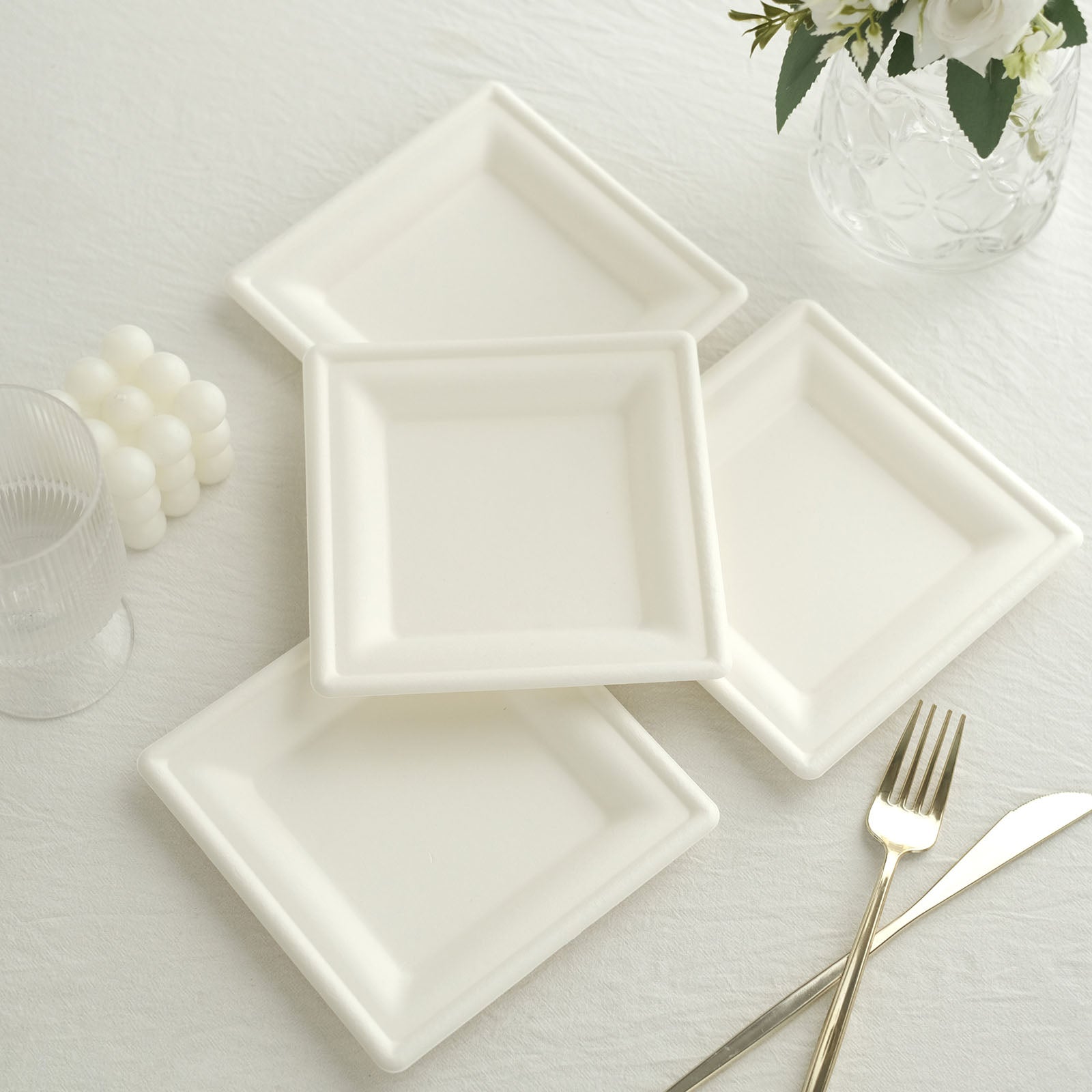 Efavormart 50 Pack | White 6" Square Biodegradable Bagasse Plates ...