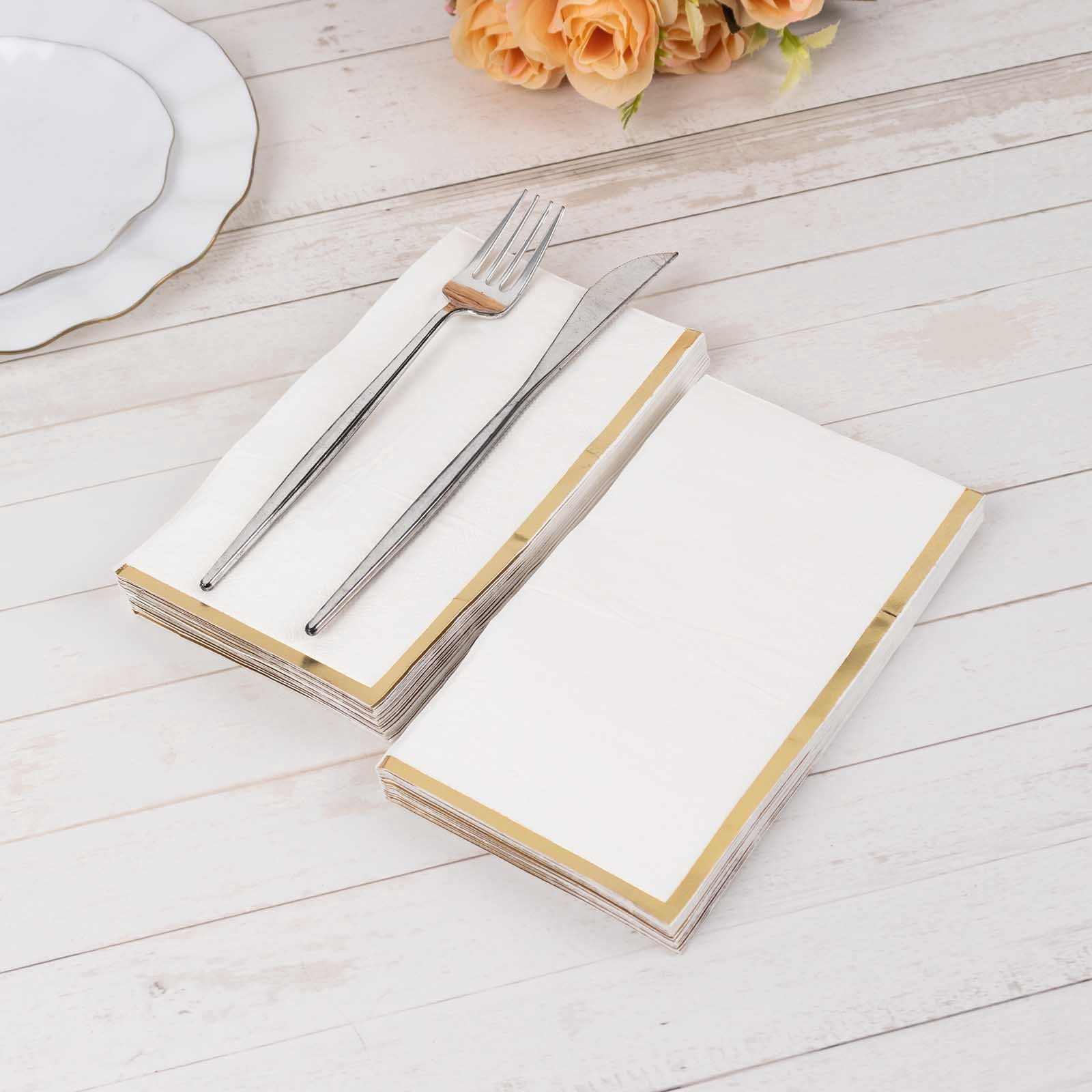 Efavormart 50 Pack White Soft 2 Ply Dinner Paper Napkins with Gold Foil ...