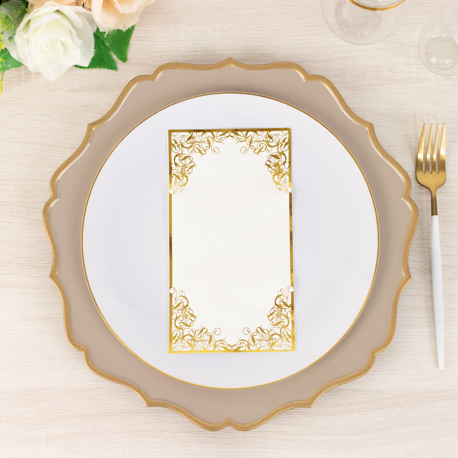 Efavormart 50 Pack White Soft Dinner Paper Napkins with Gold Foil Lace ...
