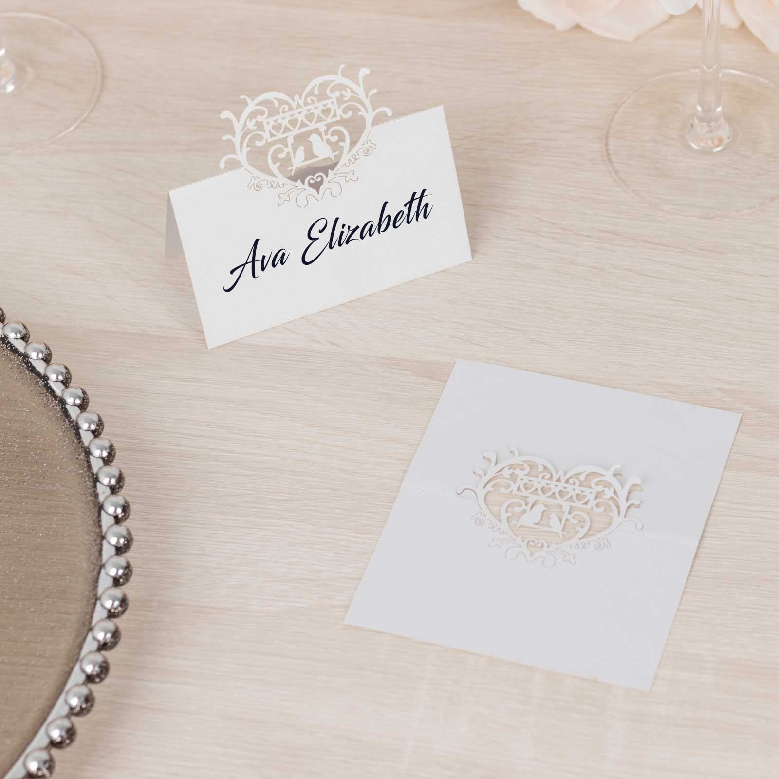 Efavormart 50 Pack White Wedding Table Name Place Cards with Laser Cut ...