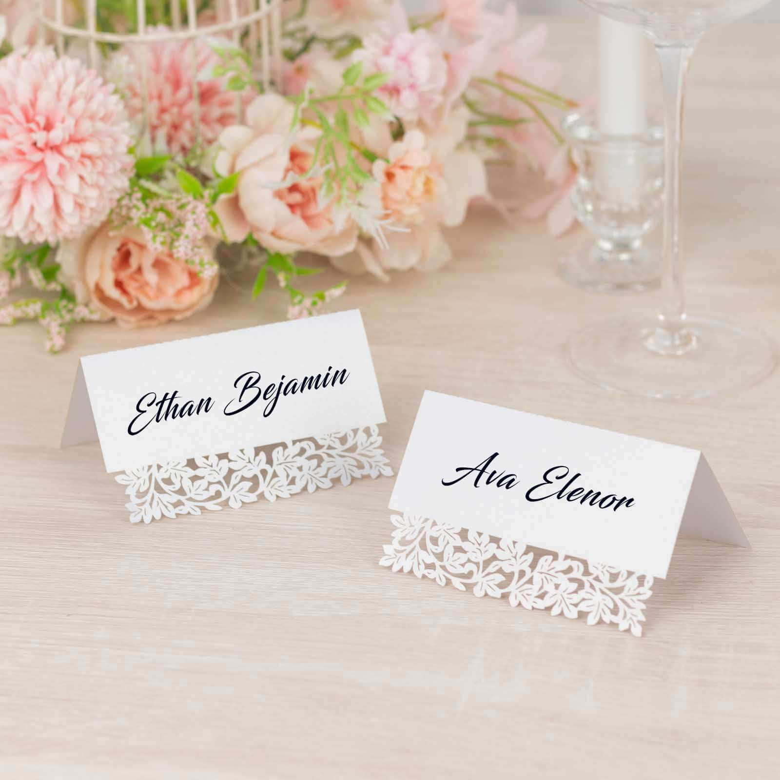 Efavormart 50 Pack White Wedding Table Name Place Cards with Laser Cut ...