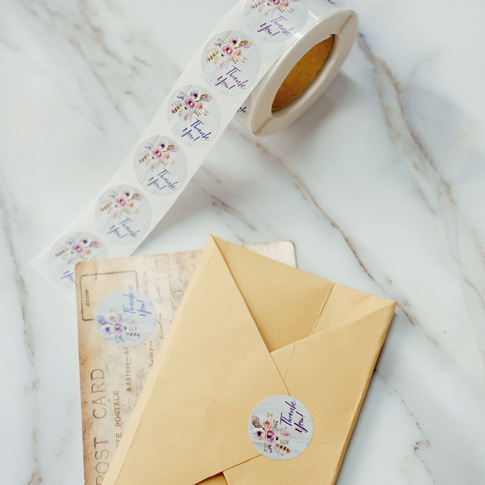 Efavormart 500PCS - 1" Round Thank You Stickers Roll With Floral Design ...