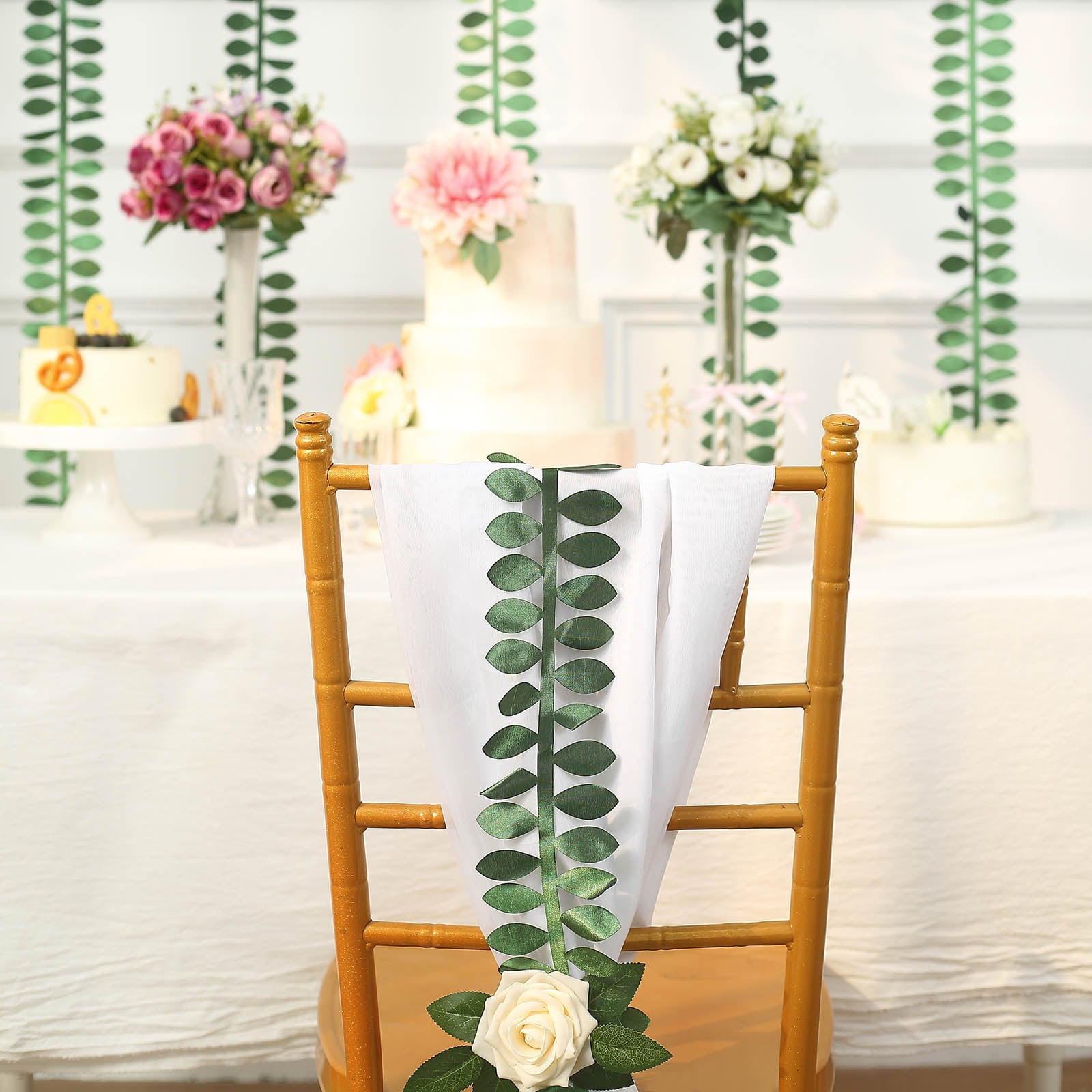 Efavormart 50ft | 4" Green Leaf Petal Taffeta Ribbon Sash, Artificial ...