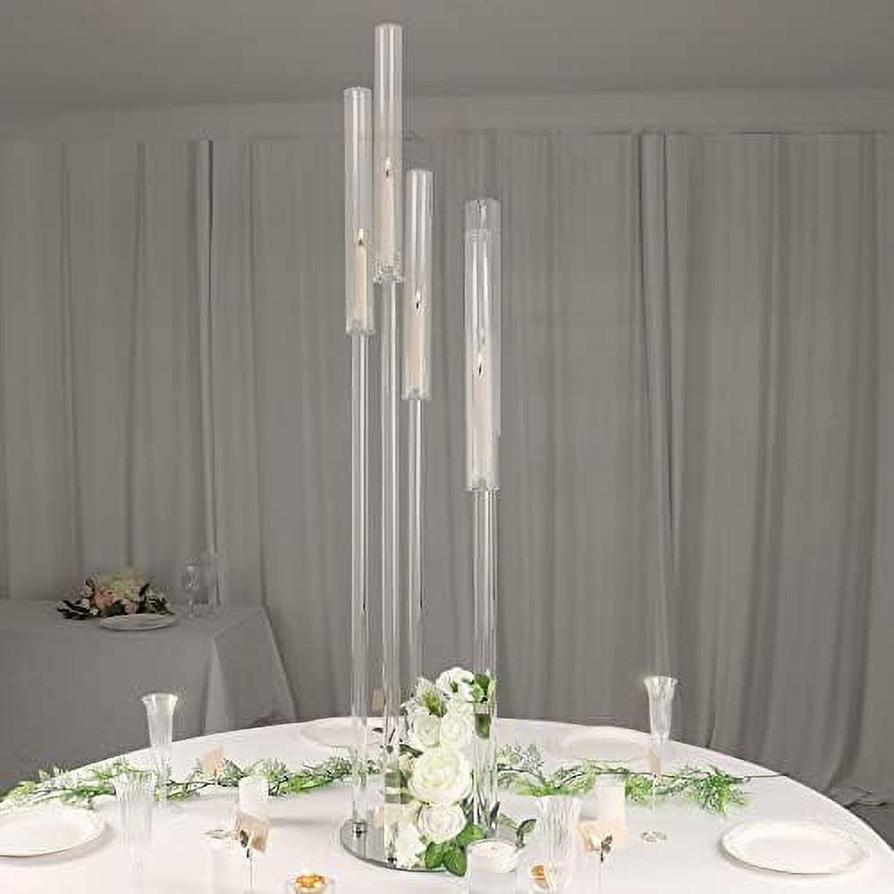 Efavormart 51" Clear 5-Arm Crystal Round Cluster Taper Candelabra ...