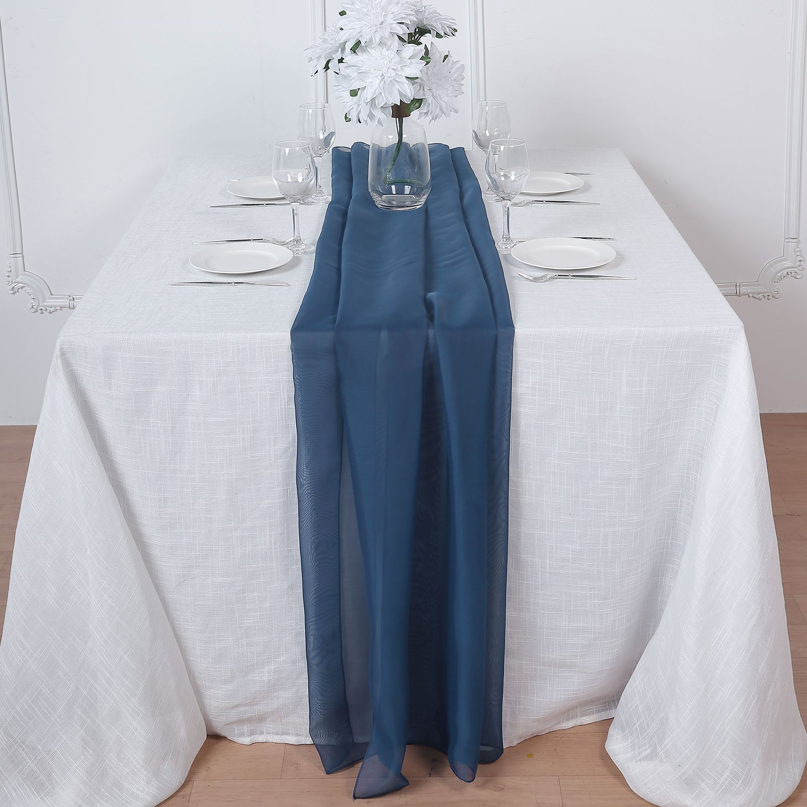 Efavormart 5PCS 22" x 72" Navy Blue Premium Chiffon Table Runner For ...