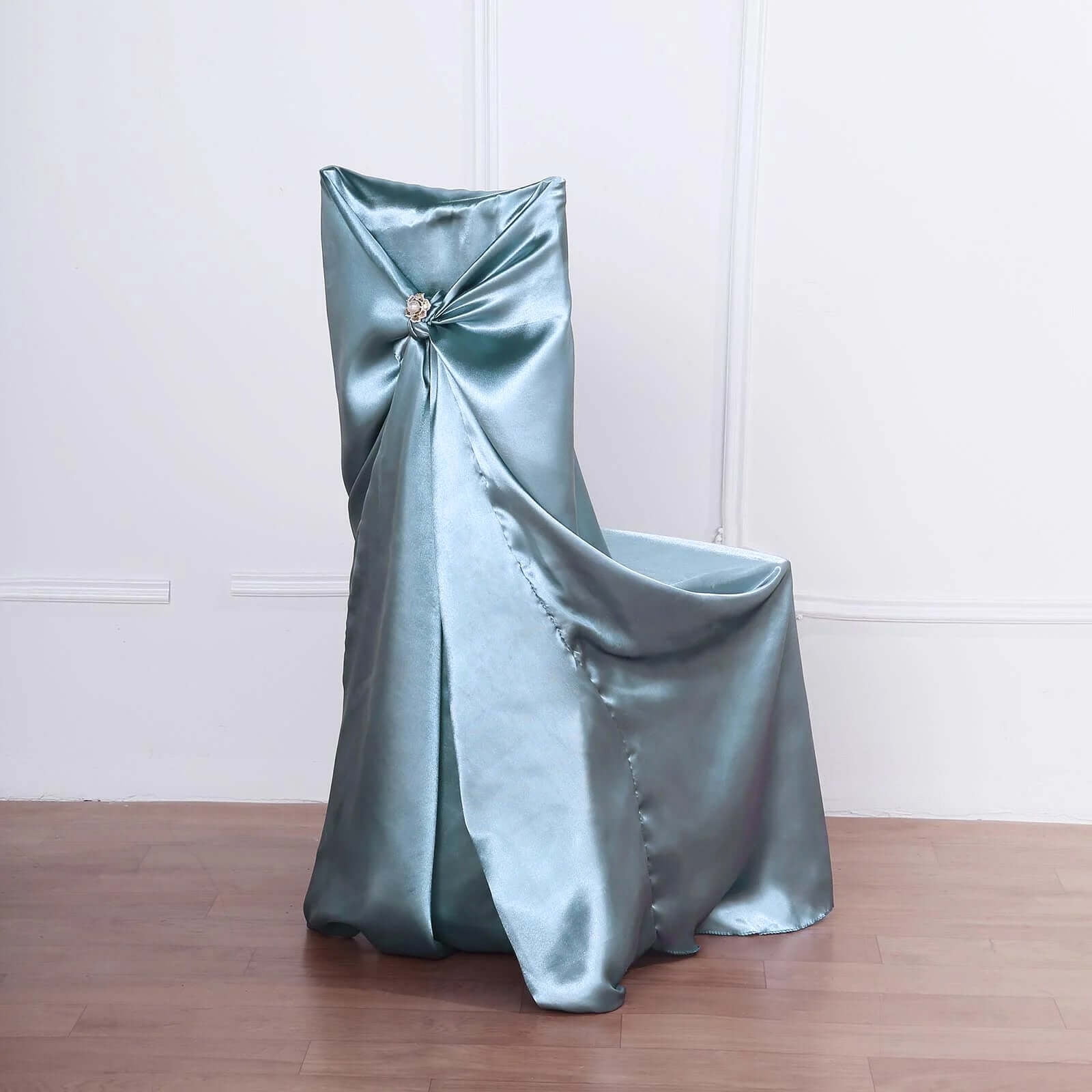 Efavormart Dusty Blue Chair Covers for Party 5 PCS Universal Satin Self ...