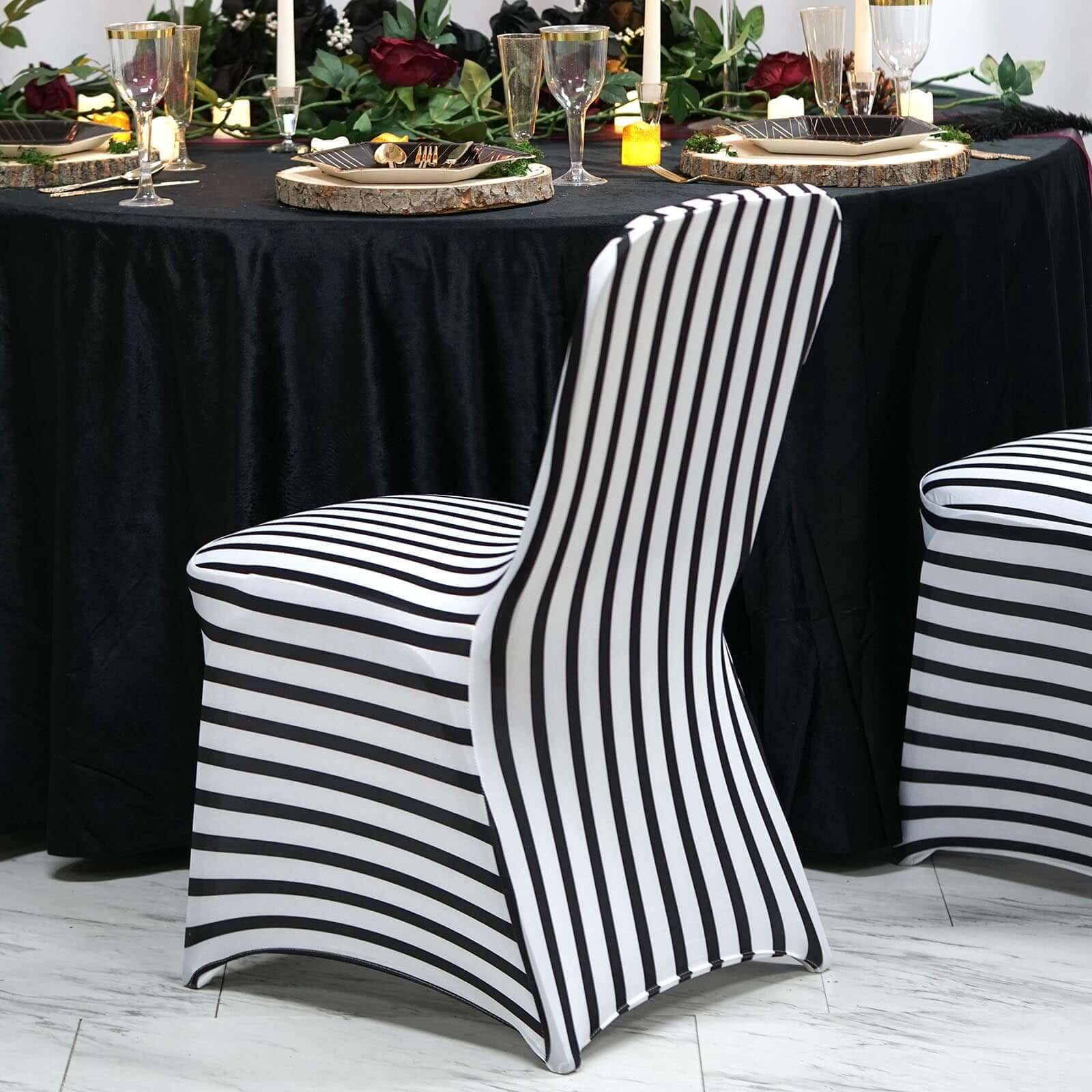 Efavormart 5PCS Striped Stretchy Spandex Fitted Banquet Chair Cover ...