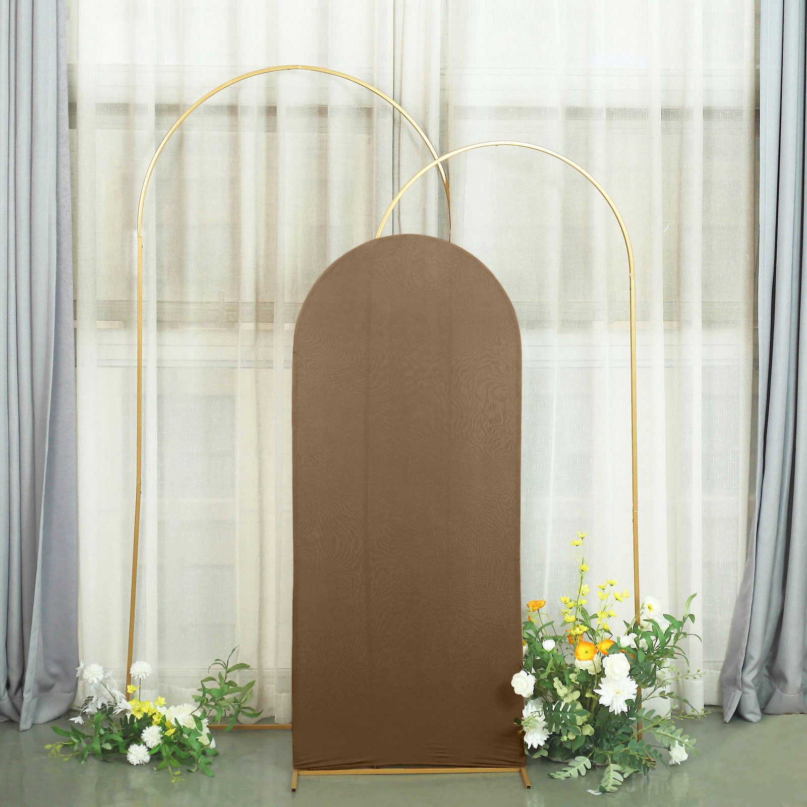 Efavormart 5ft Matte Taupe Spandex Fit Round Top Backdrop Frame Stand ...