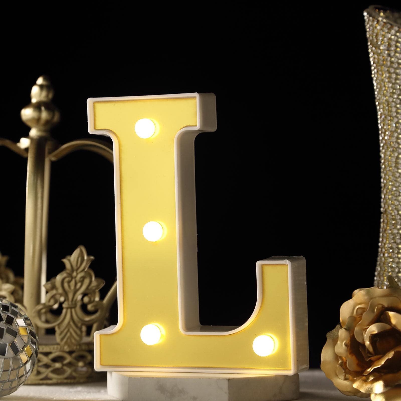 Efavormart 6" 3D Gold Marquee Letters 5 LED Light Up Letters Warm White ...