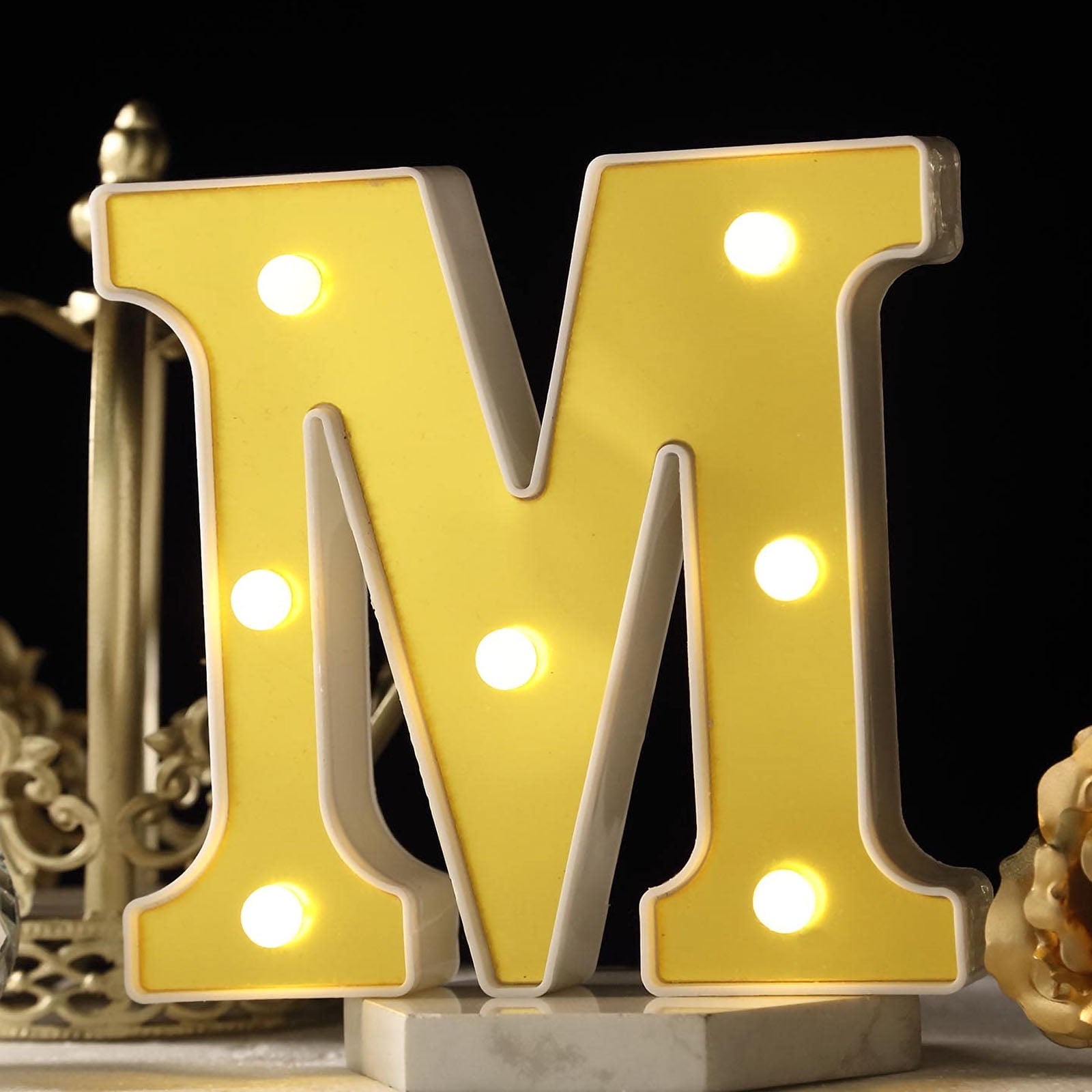 Efavormart 6" 3D Gold Marquee Letters 5 LED Light Up Letters Warm White ...