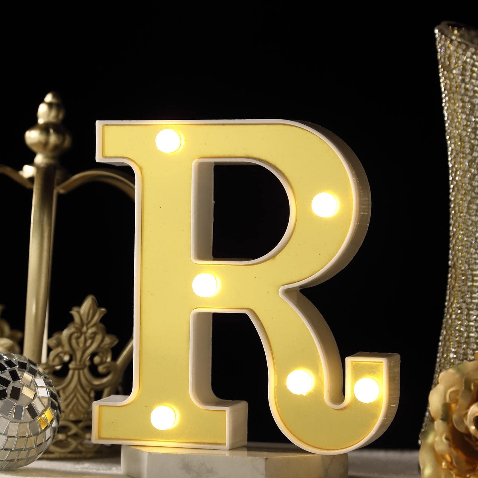 Efavormart 6" 3D Gold Marquee Letters 5 LED Light Up Letters Warm White ...