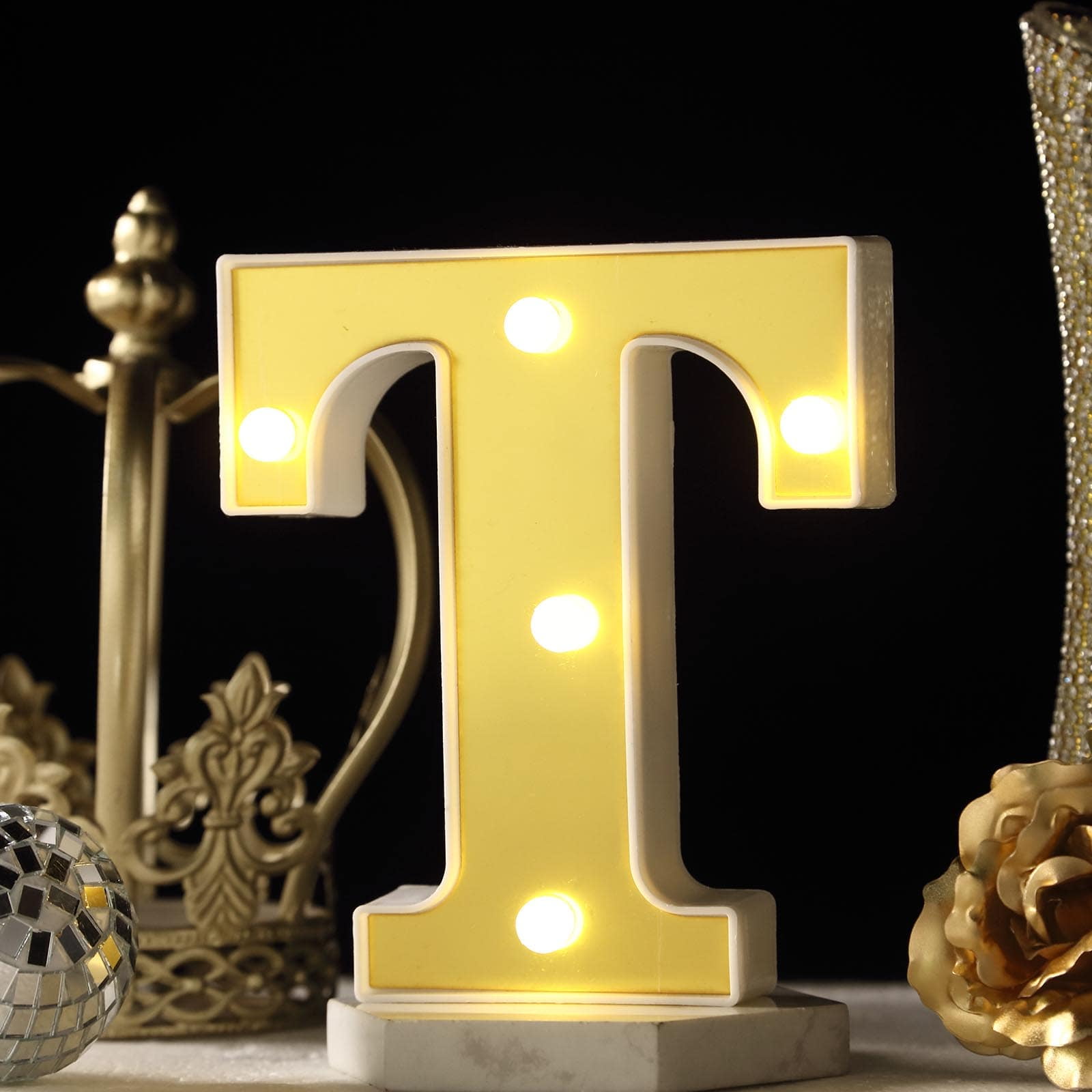 Efavormart 6" 3D Gold Marquee LED Light Up Alphabet Letters Warm White ...