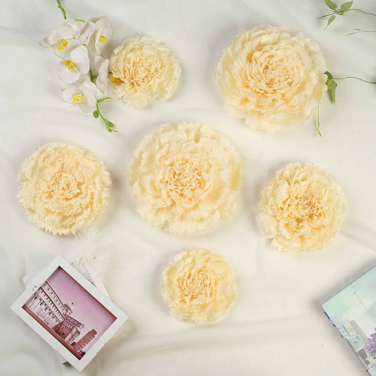 Efavormart 6 Multi Size Pack | Carnation Cream/Ivory 3D Wall Flowers ...