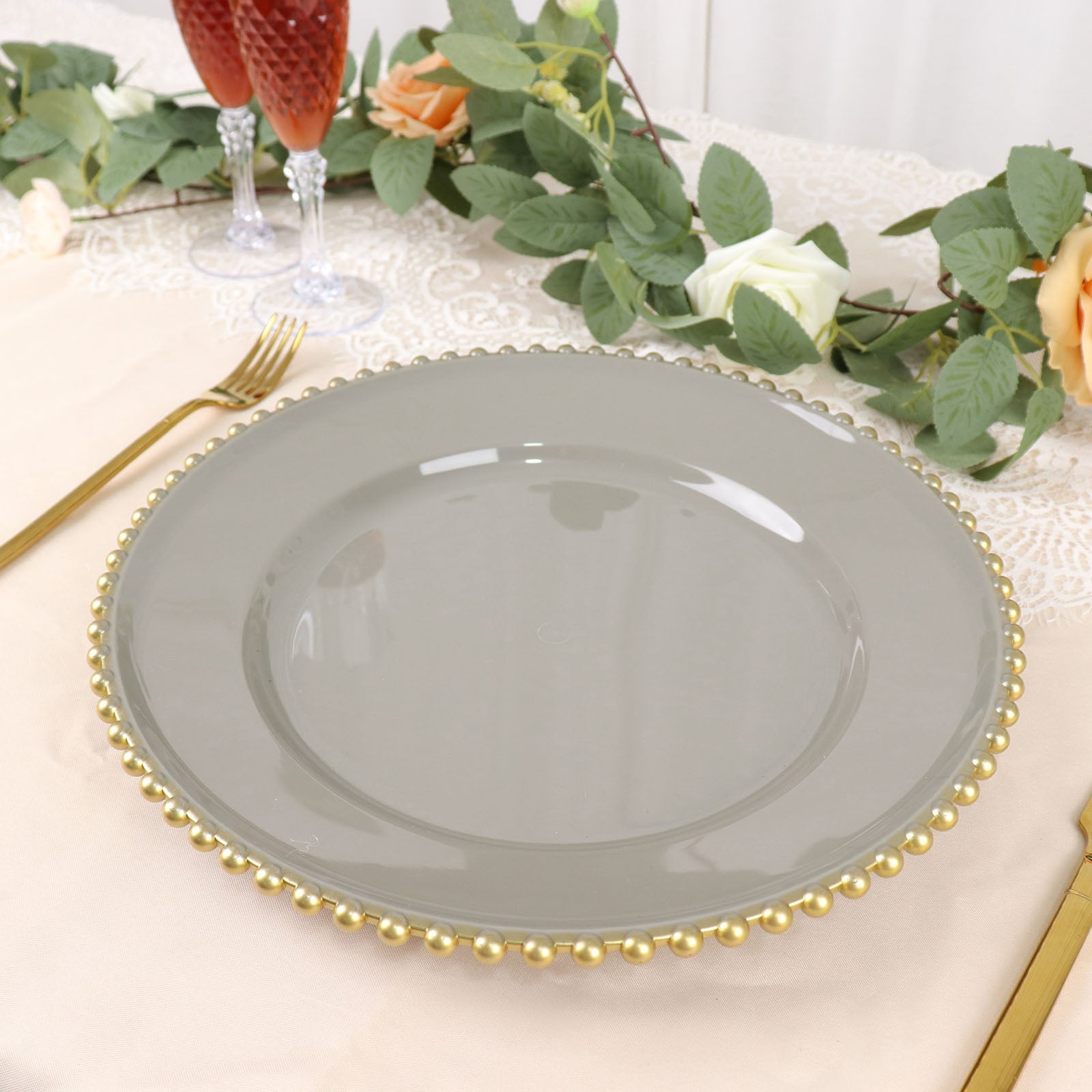 Efavormart 6 Pack - 12" Beaded Accent Rim Charger Plate Set, Acrylic ...