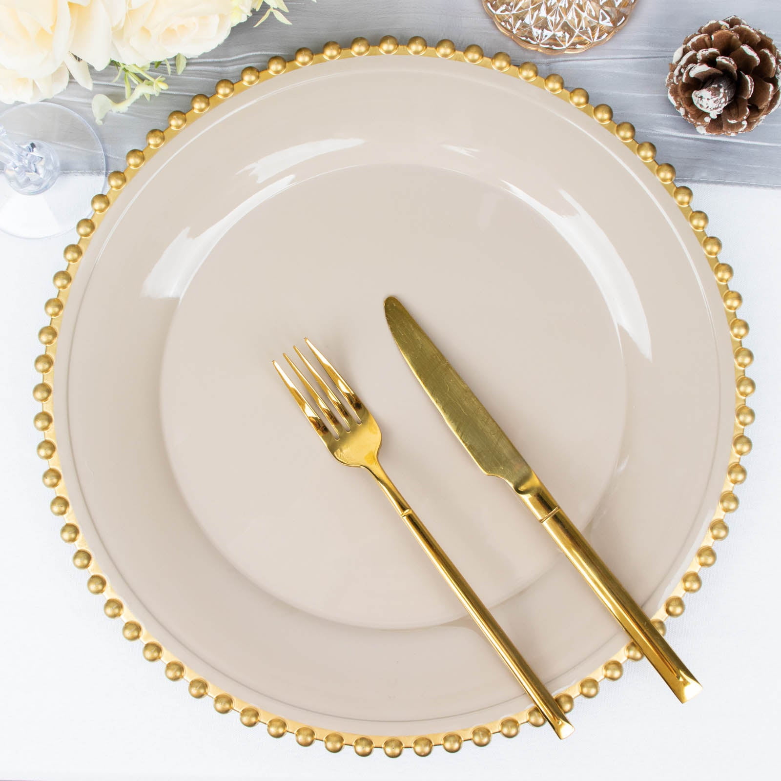 Efavormart 6 Pack 12" Taupe / Gold Acrylic Round Charger Plates With ...