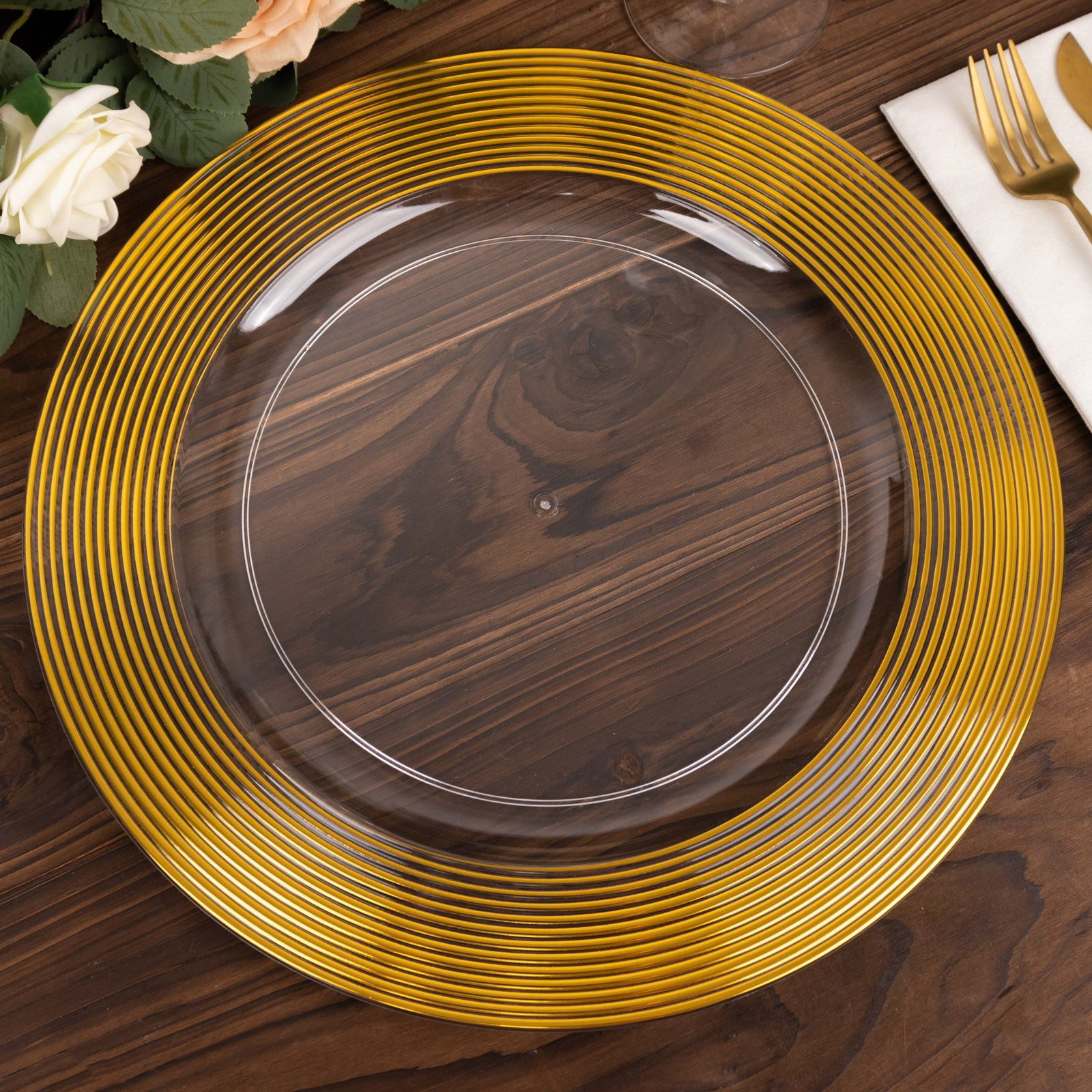 Efavormart 6 Pack | 13" Clear / Gold Lined Rim Plastic Wedding Charger ...