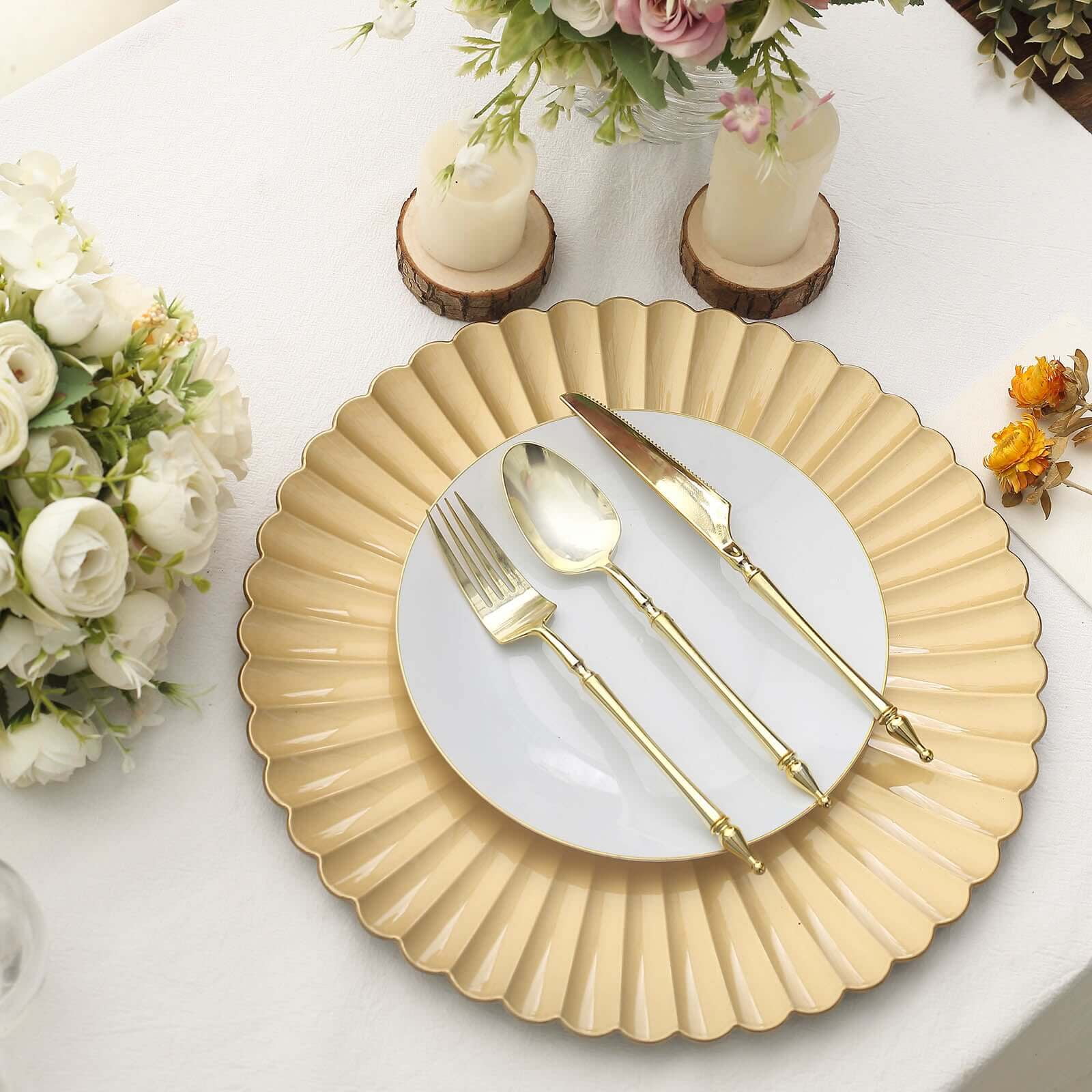 Efavormart 6 Pack | 13" Gold Scalloped Shell Pattern Plastic Serving ...