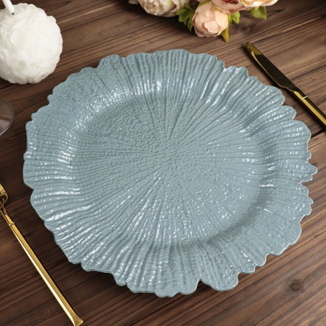 Efavormart 6 Pack 13" Round Dusty Blue Plastic Reef Charger Plates ...