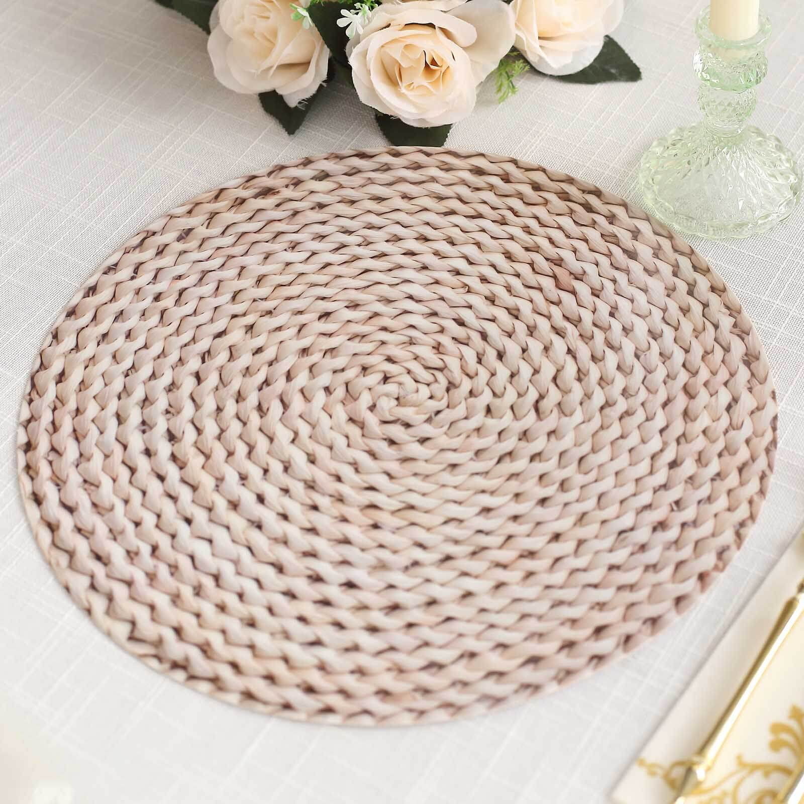 "Efavormart 6 Pack 13"" Round Wheat Woven Rattan Design Disposable ...