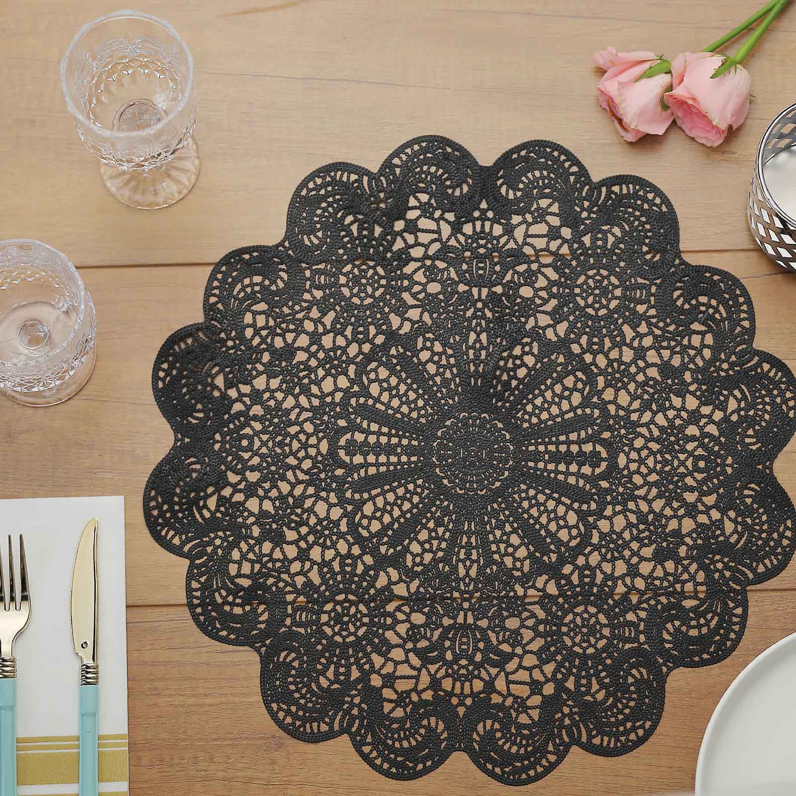 Efavormart 6 Pack | 15" Black Vintage Floral Vinyl Placemats | Non Slip ...