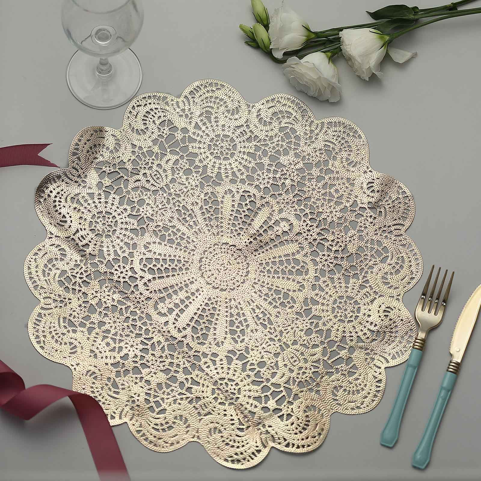 Efavormart 6 Pack | 15" Gold Vintage Floral Vinyl Placemats | Non Slip ...