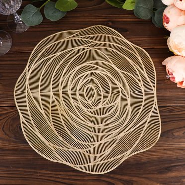 Juvale 10-Pack Gold Vinyl Individual Plate Mats - Round Leaf Design for ...