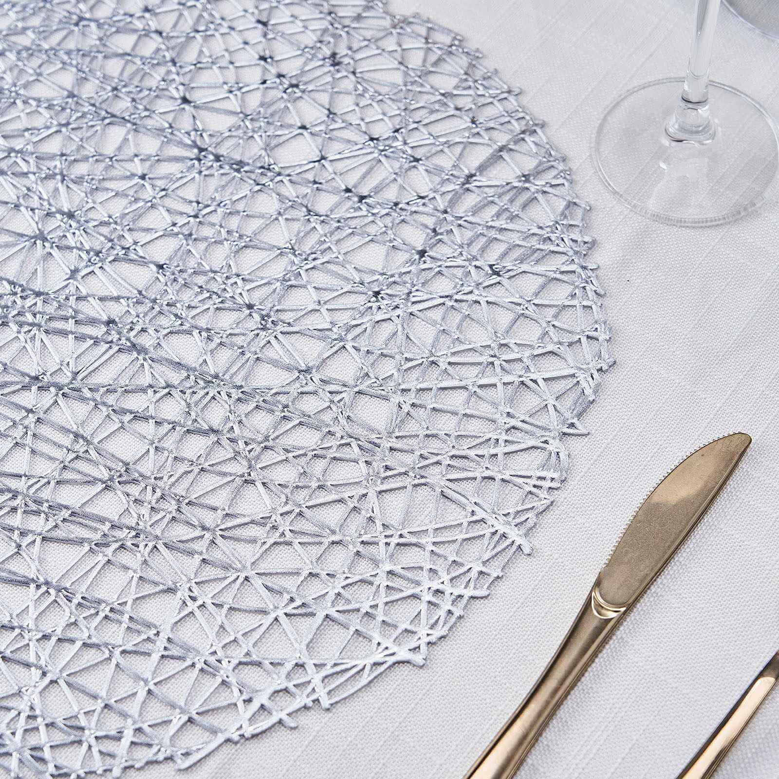 Efavormart 6 Pack 15" Silver Round Woven Vinyl Placemats Non Slip ...