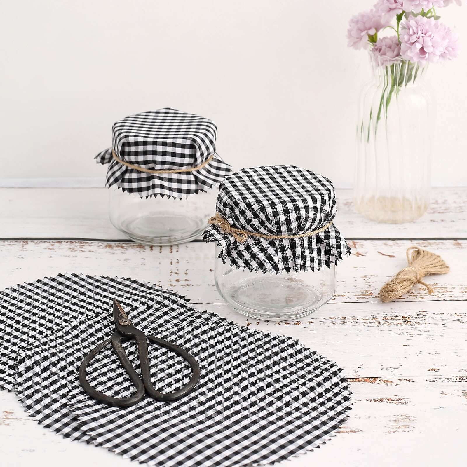 Efavormart 6 Pack | 6" Black/White Checkered Jam Jar Covers, Gingham ...