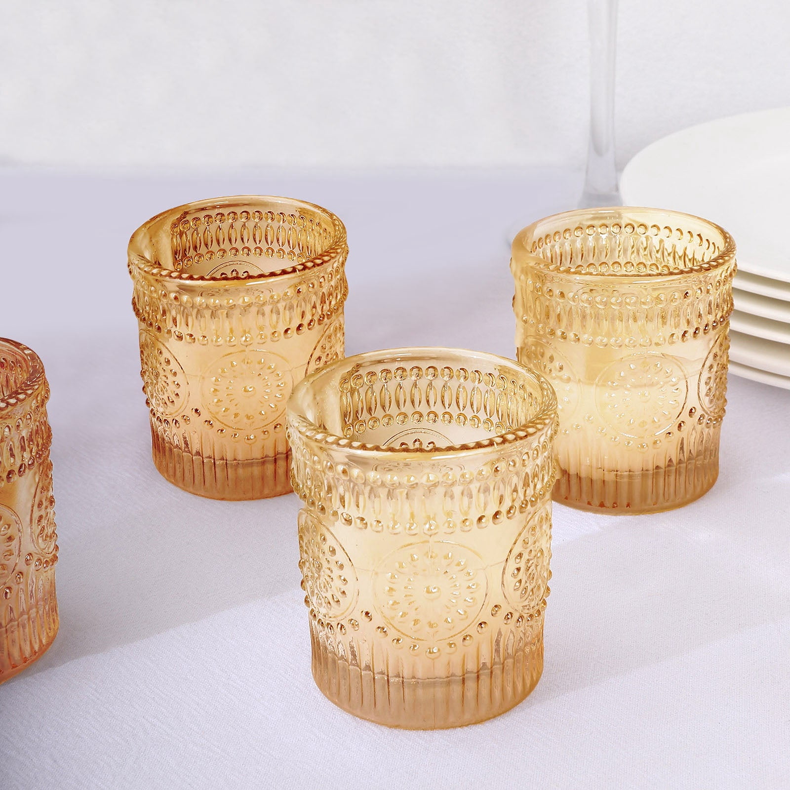 Efavormart 6 Pack Amber Gold Glass Primrose Candle Holders, Votive ...