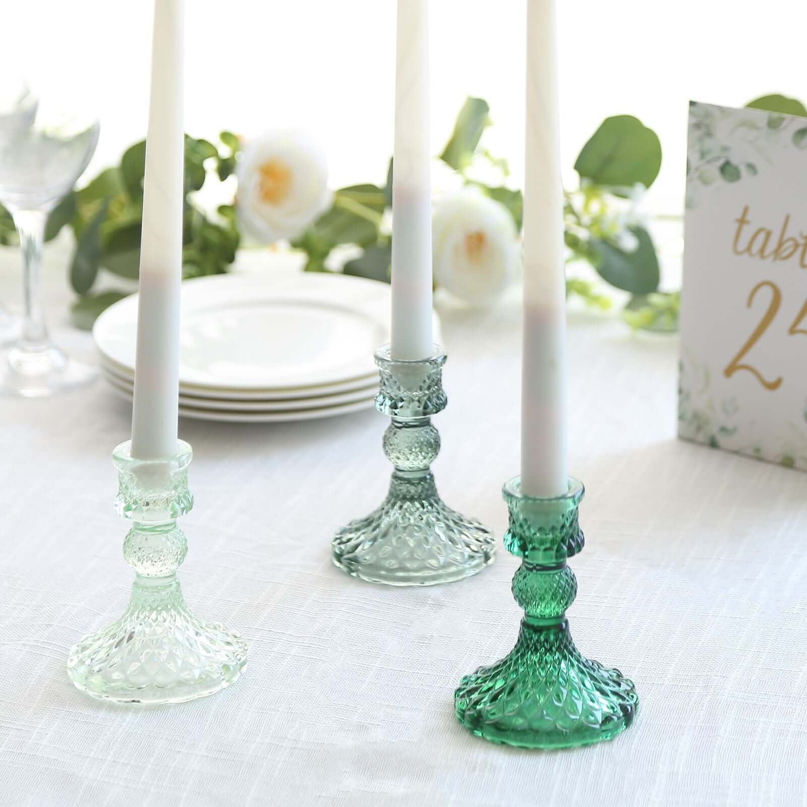 Efavormart 6 Pack Assorted Green Glass Taper Candlestick Holders with ...
