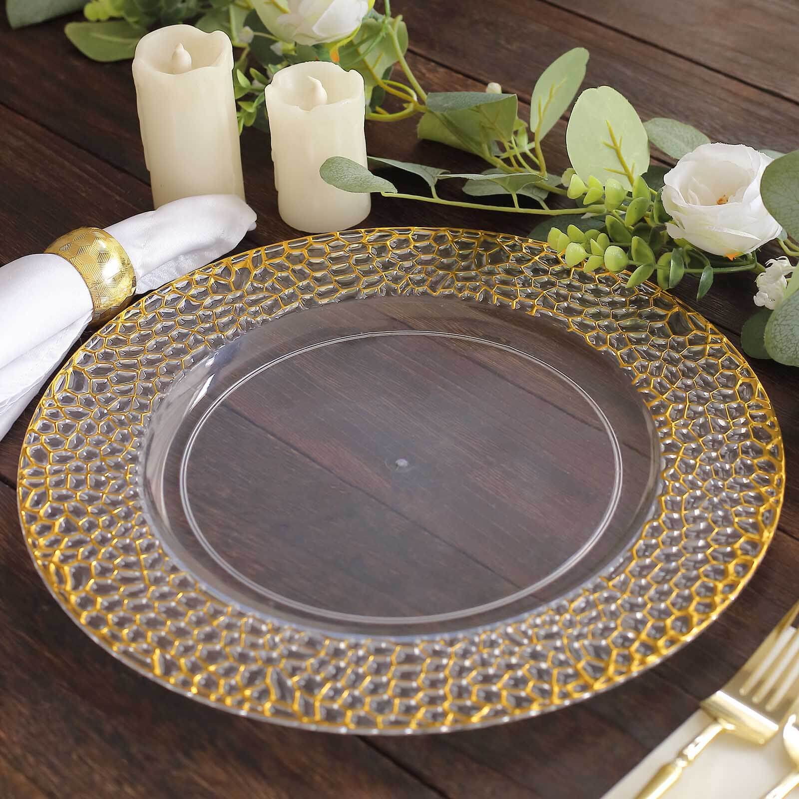 Efavormart 6 Pack Clear Acrylic Charger Plates With Gold Hammered Rim ...