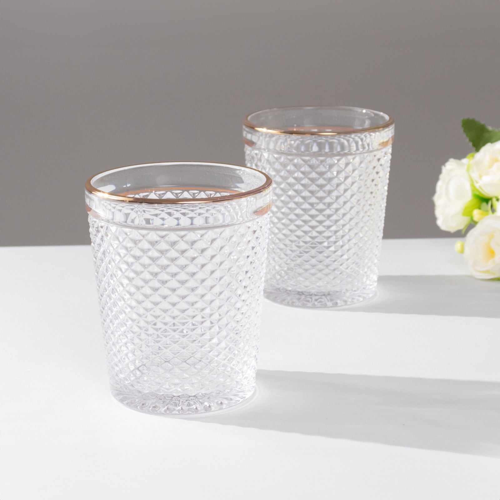Efavormart 6 Pack Clear Hobnail Tumbler Drinking Glasses with Gold Rim ...
