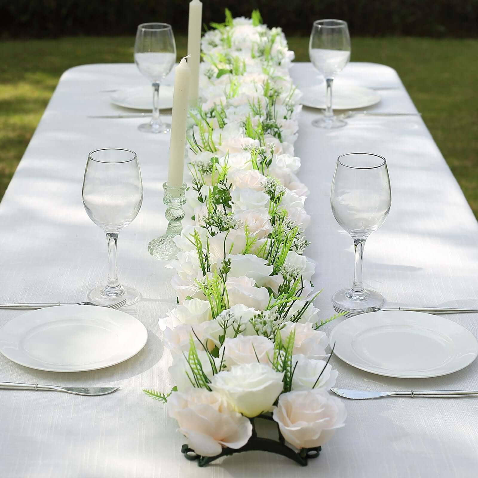 Efavormart 6 Pack Cream Ivory Silk Rose Flower Panel Table Runner ...