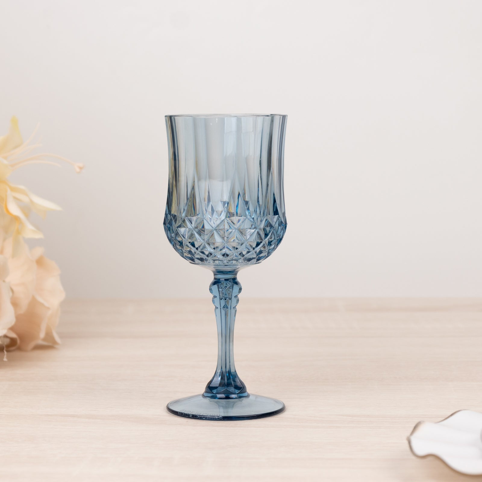 Efavormart 6-Pack Plastic Wine Glasses 8oz, Dusty Blue - Crystal Cut ...