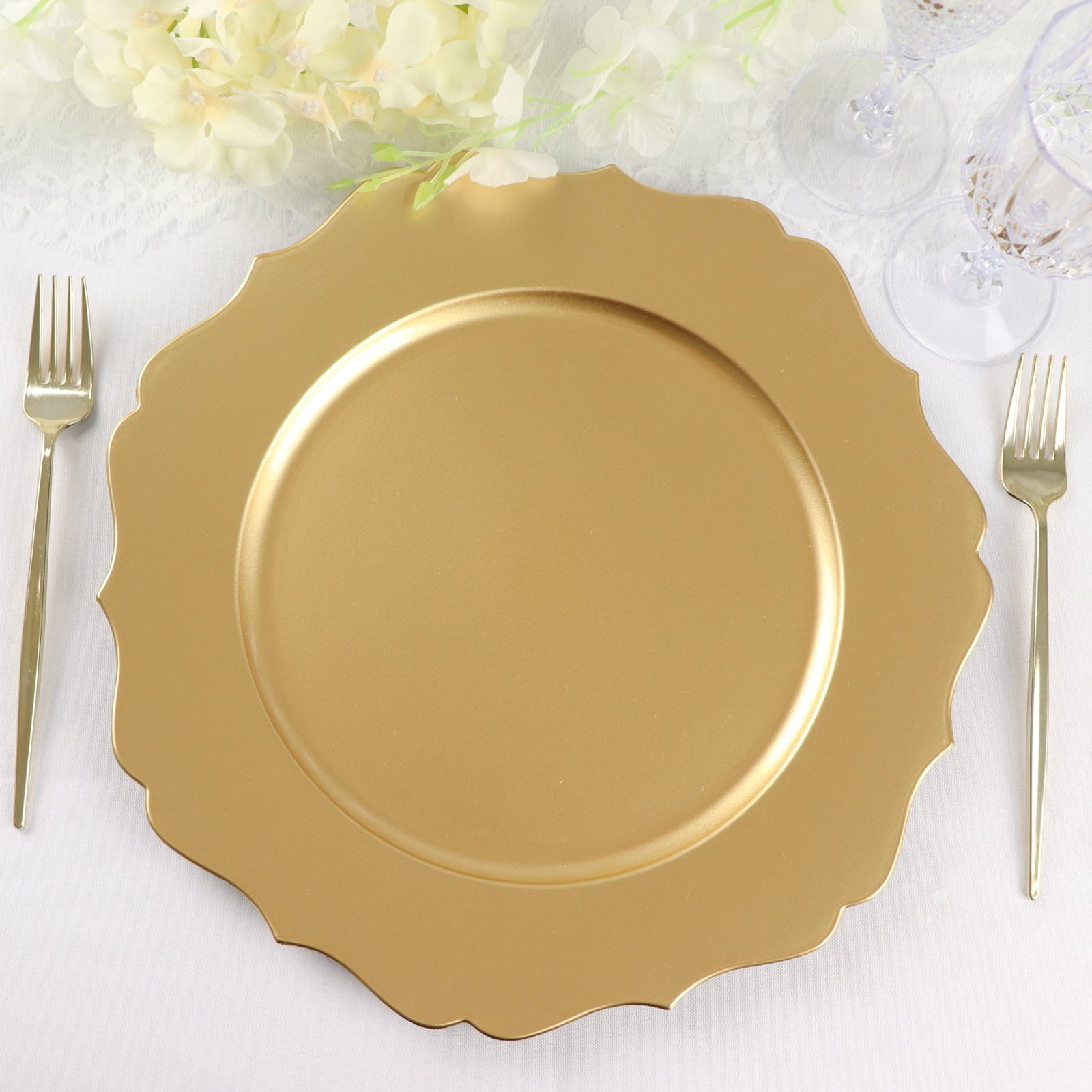Efavormart 6 Pack | Metallic Gold 13" Round Scallop Rim Plastic Charger ...