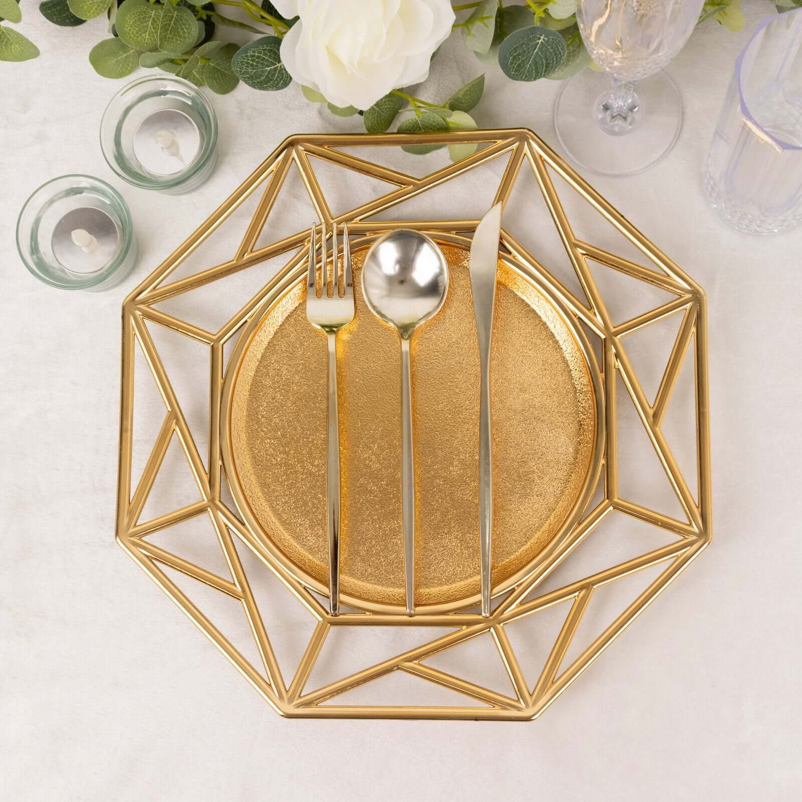Efavormart 6 Pack Metallic Gold Octagon Acrylic Plastic Serving Plates ...